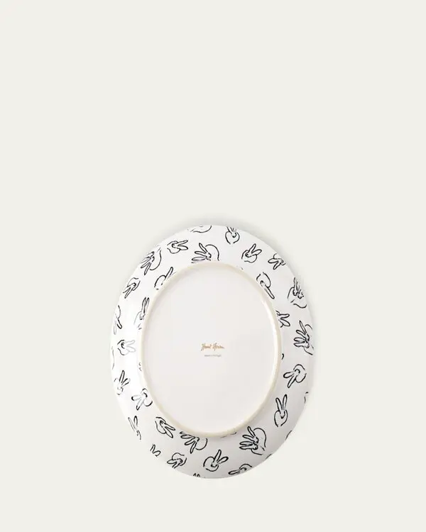 HUNT SLONEM Rabbit Run Dinner Plate With Gold Rim White