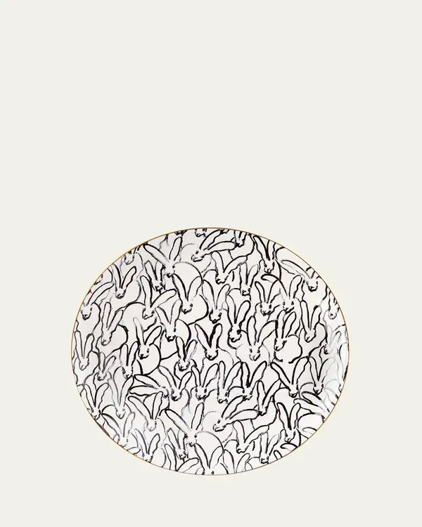 HUNT SLONEM Rabbit Run Salad Plate With Gold Rim - White Multi