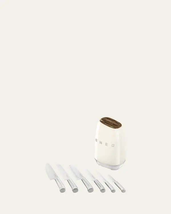 SMEG 7-piece Knife Block Set - Cream