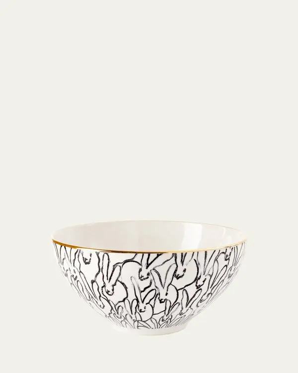 HUNT SLONEM Rabbit Run Cereal Bowl With Gold Rim - White Multi