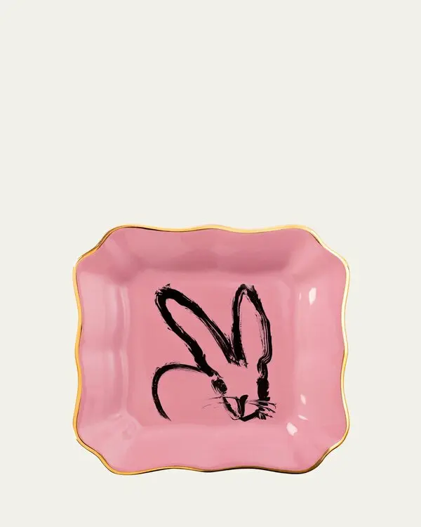 HUNT SLONEM Portrait Plate With Gold Rim - Pink
