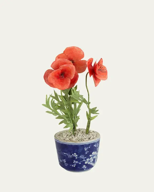 TOMMY MITCHELL Poppy August Birth Flower In Ceramic Pot - Coral Red