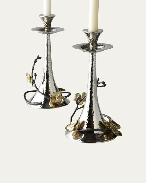 Michael Aram Two Gold Orchid Taper Candleholders - One-color