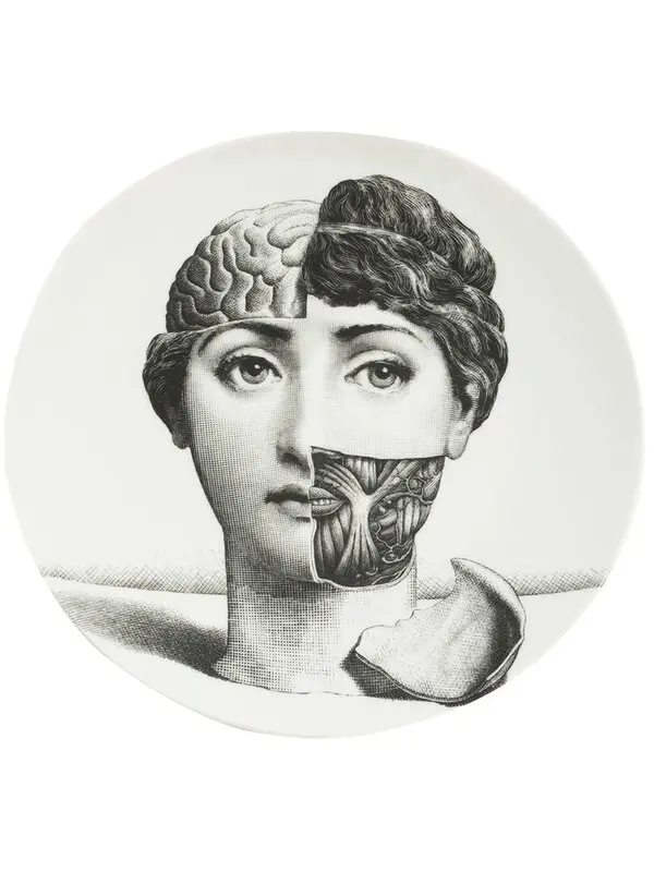 FORNASETTI Brain Portrait Printed Plate - Black