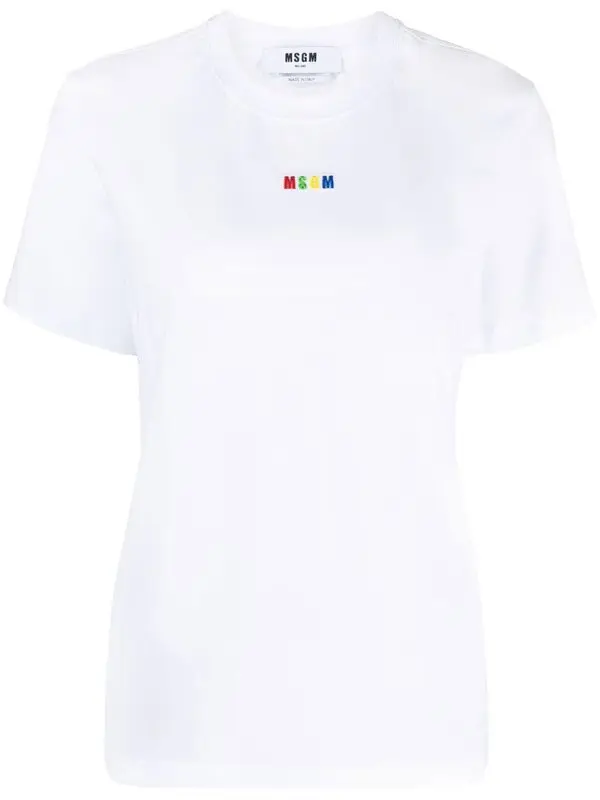 MSGM Logo Embroidered Cotton T-shirt - White