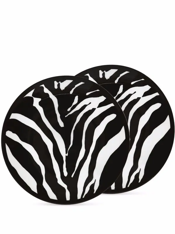 Dolce & Gabbana Zebra-print Porcelain Bread Plates - White
