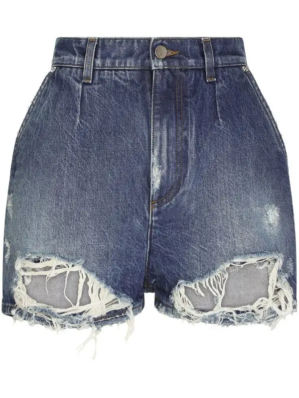 Dolce & Gabbana Distressed High-rise Denim Shorts - Blue
