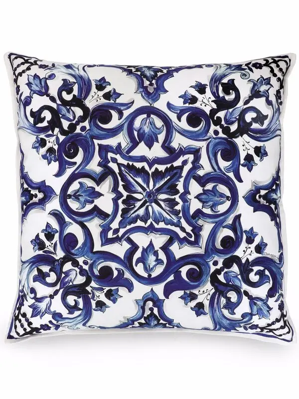 Dolce & Gabbana Medium Blu Mediterraneo-print Canvas Cushion - Blue