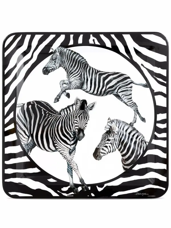 Dolce & Gabbana Zebra-print Wooden Large Tray - White
