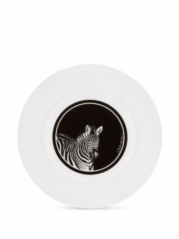 Dolce & Gabbana Zebra-print Porcelain Dinner Plates - White