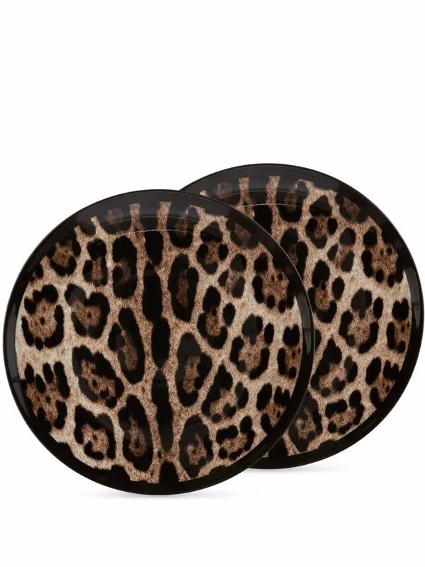 Dolce & Gabbana Leopard-print Porcelain Bread Plates - Brown