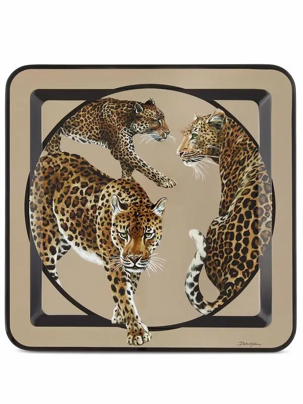 Dolce & Gabbana Leopard-print Wooden Large Tray - Brown