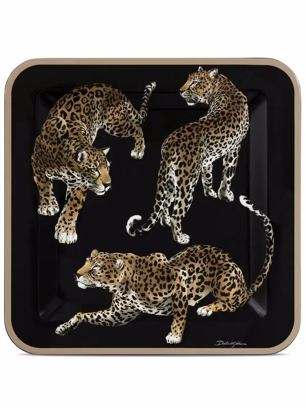 Dolce & Gabbana Medium Leopard-print Wood Tray - Black