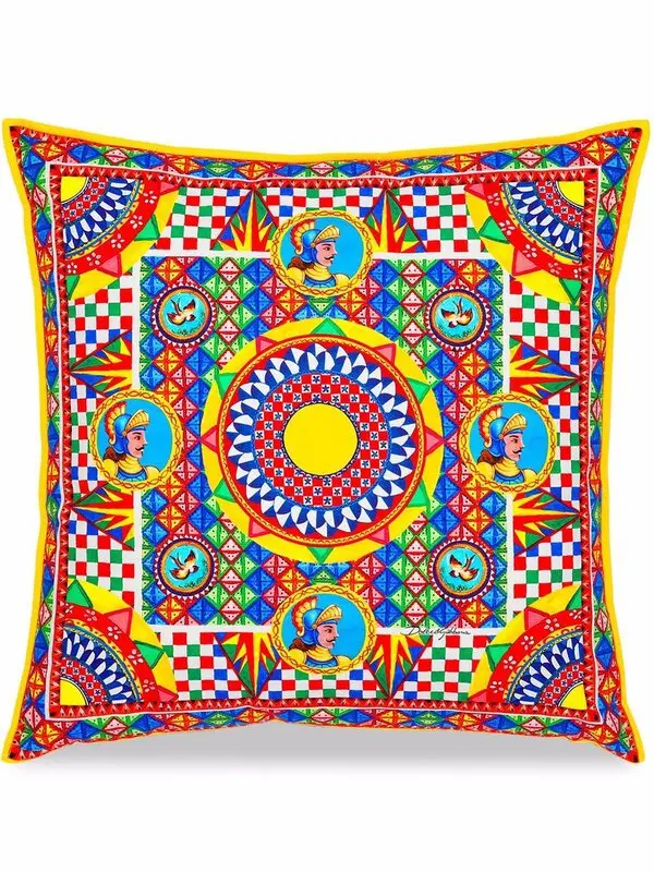 Dolce & Gabbana Medium Carretto-print Canvas Cushion - Red