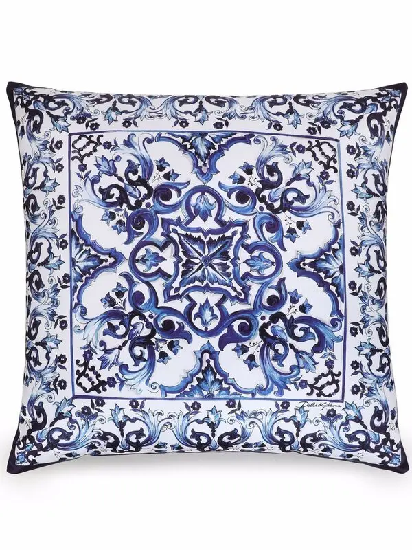 Dolce & Gabbana Medium Blu Mediterraneo-print Duchesse Cotton Cushion - Blue