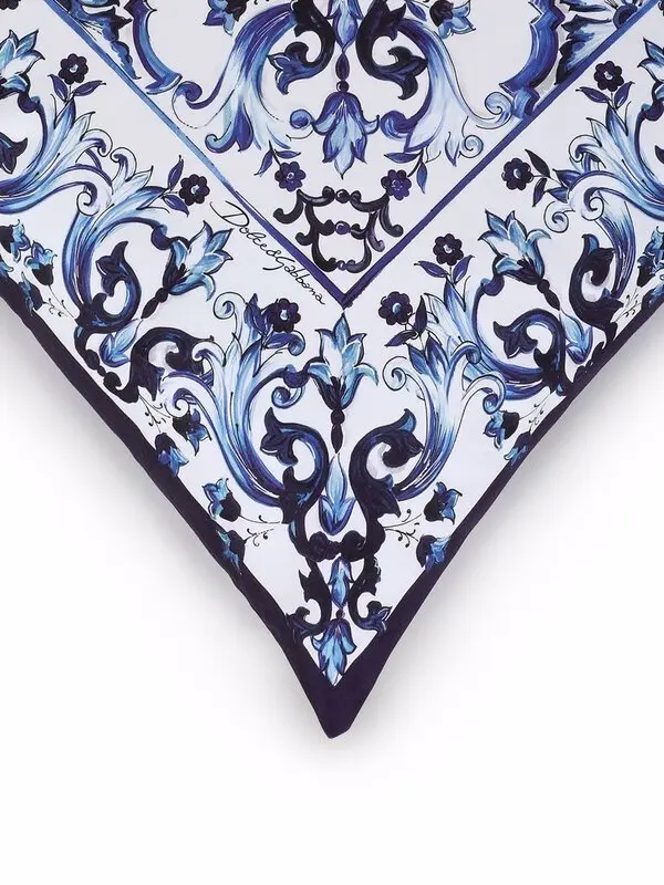 Dolce & Gabbana Medium Blu Mediterraneo-print Duchesse Cotton Cushion - Blue