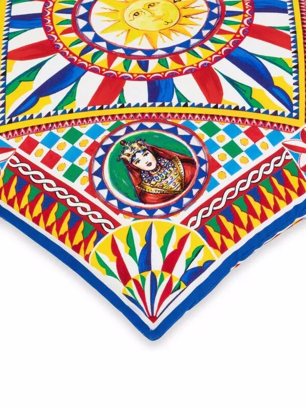Dolce & Gabbana Small Carretto-print Square Canvas Cushion - White