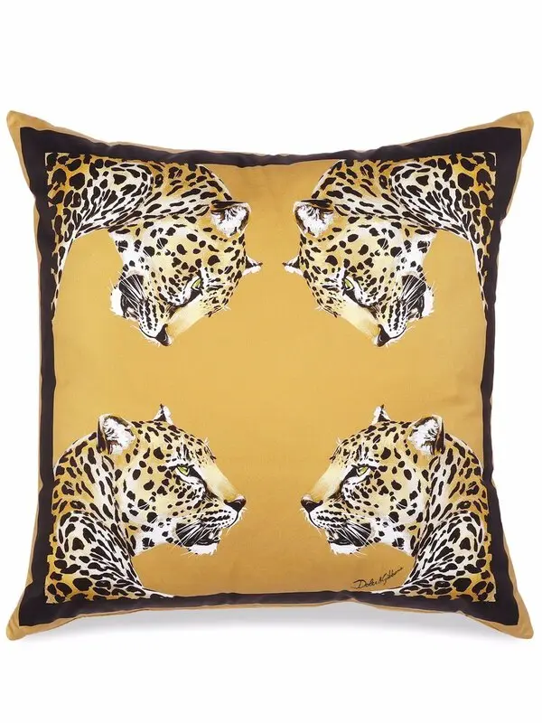 Dolce & Gabbana Medium Leopardo-print Duchesse Cotton Cushion - Yellow