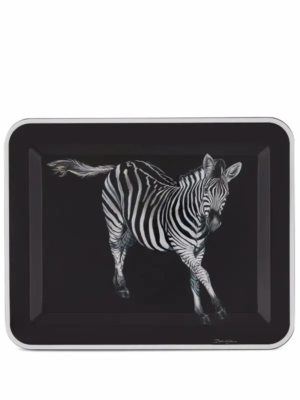 Dolce & Gabbana Medium Zebra-print Wood Tray - Black