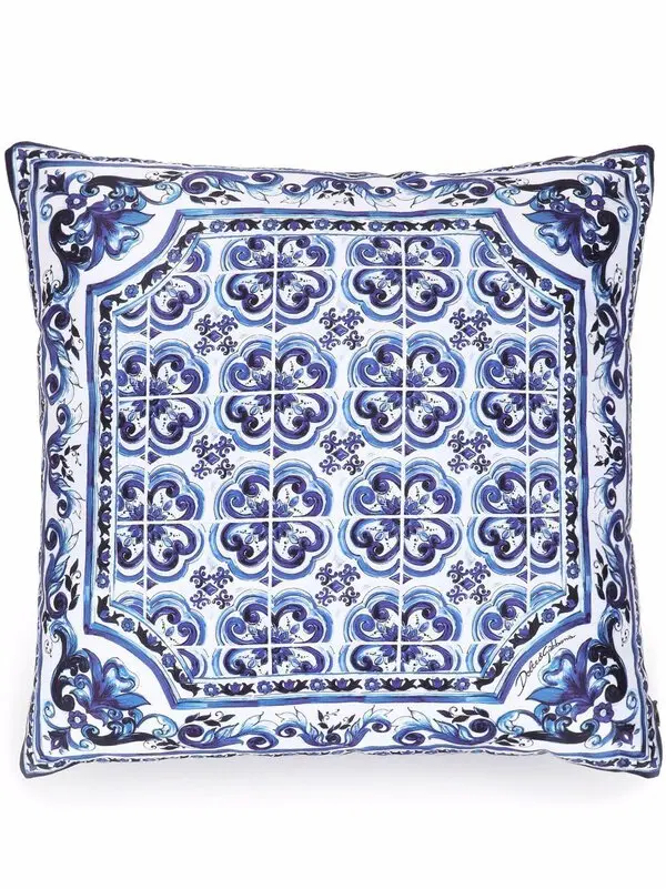 Dolce & Gabbana Small Blu Mediterraneo-print Duchesse Cotton Cushion - White