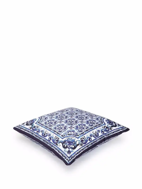 Dolce & Gabbana Small Blu Mediterraneo-print Duchesse Cotton Cushion