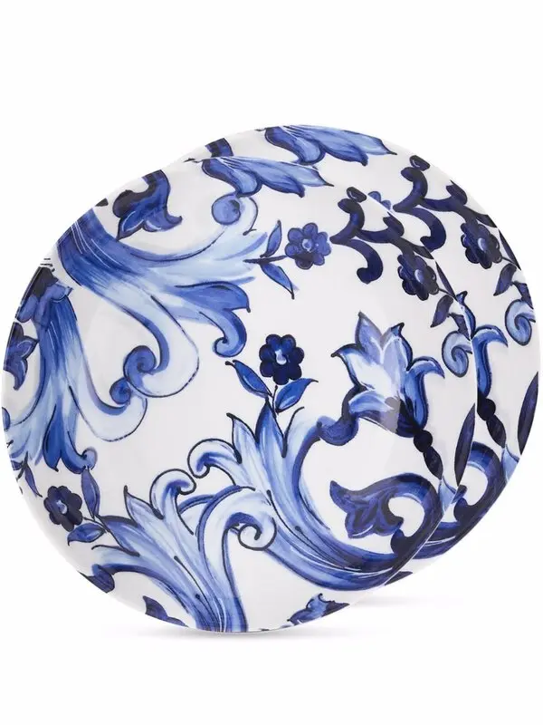 Dolce & Gabbana Blu Mediterraneo-print Porcelain Dinner Plates - White