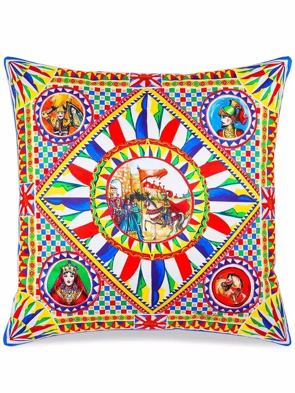 Dolce & Gabbana Medium Carretto-print Duchesse Cotton Cushion - White
