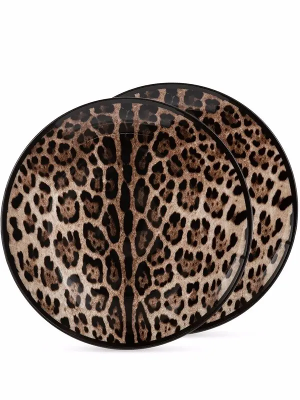 Dolce & Gabbana Leopard-print Porcelain Dinner Plates - Brown