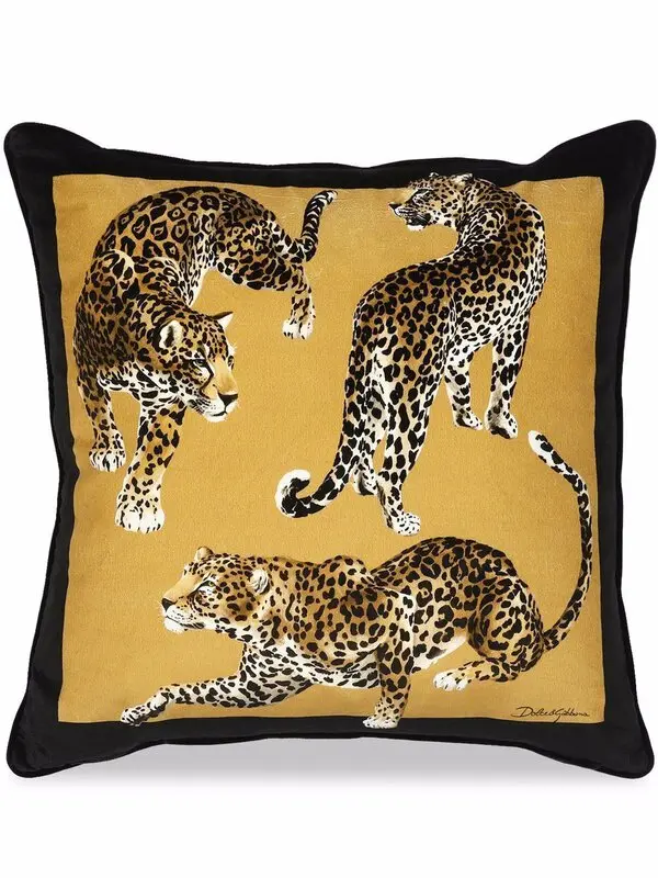 Dolce & Gabbana Medium Leopardo-print Velvet Cushion - Yellow