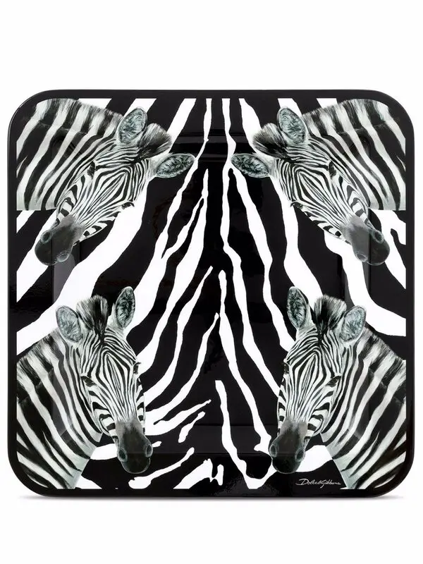 Dolce & Gabbana Medium Zebra-print Wood Tray - Black