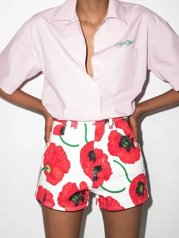 Kenzo Poppy-print Mini Shorts - White