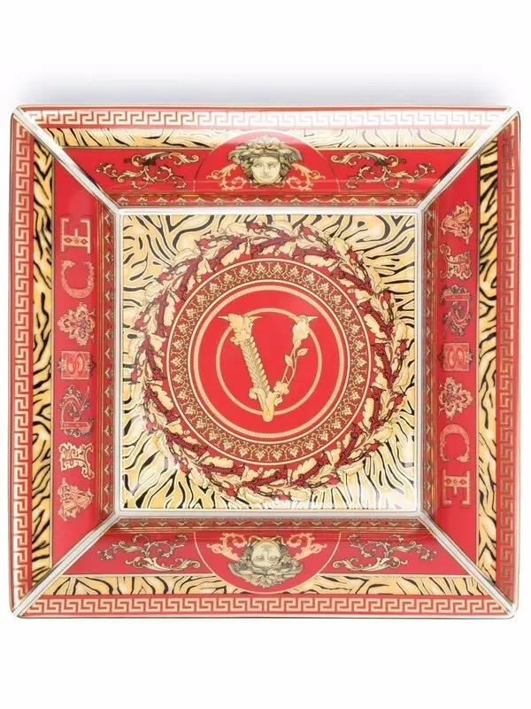Versace Virtus Holiday Square Plate - Red