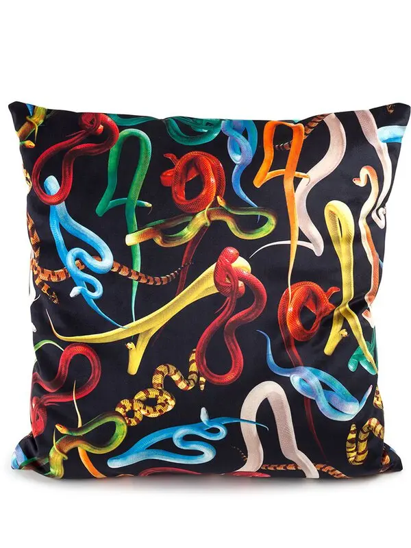 SELETTI Snakes Print Square Cushion - Black