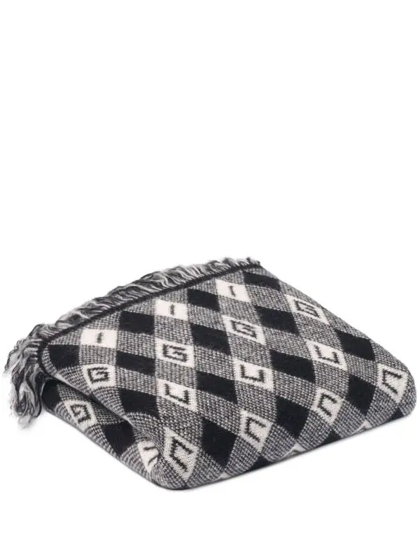 Gucci Logo-intarsia Checked Blanket - Black