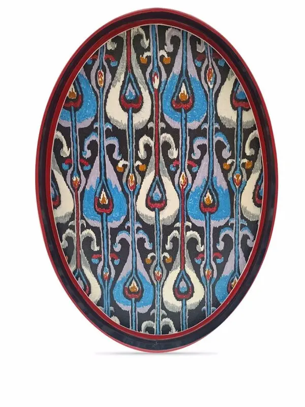 LES-OTTOMANS Ikat Hand-painted Oval Tray