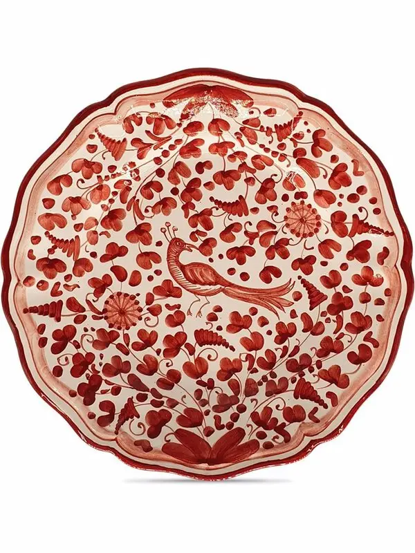 LES-OTTOMANS Peacock Handpainted Plate - Red