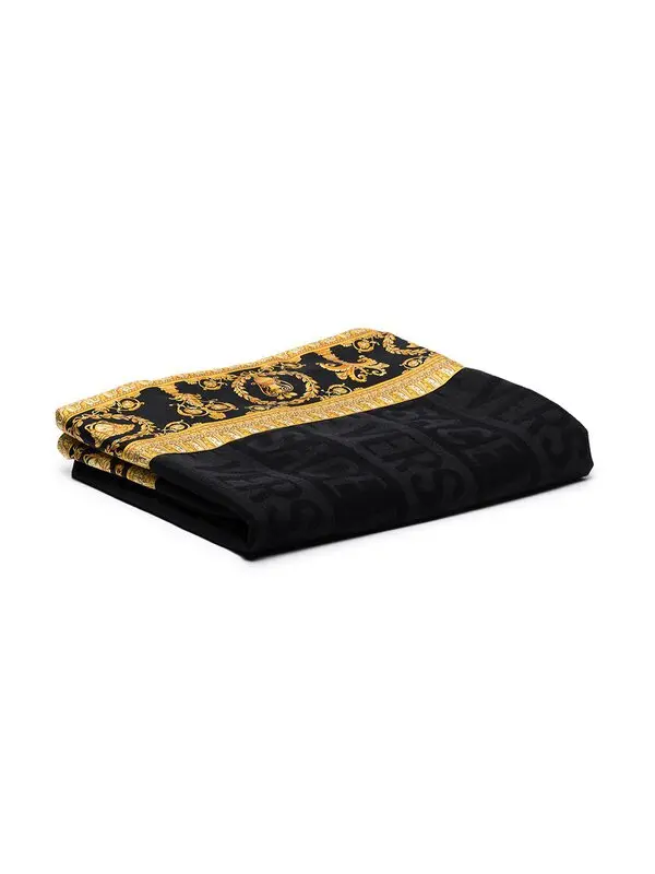 Versace Logo Pattern Baroque Blanket - Black