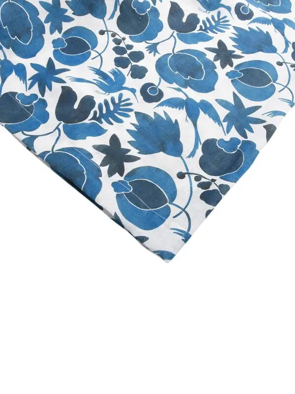 La DoubleJ Wildbird-print Linen Tablecloth - Blue