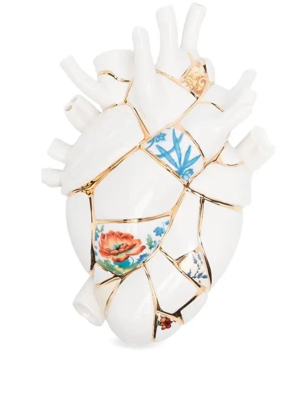 SELETTI X Marcantonio Raimondi Malerba Love In Bloom Kintsugi Porcelain Heart - White
