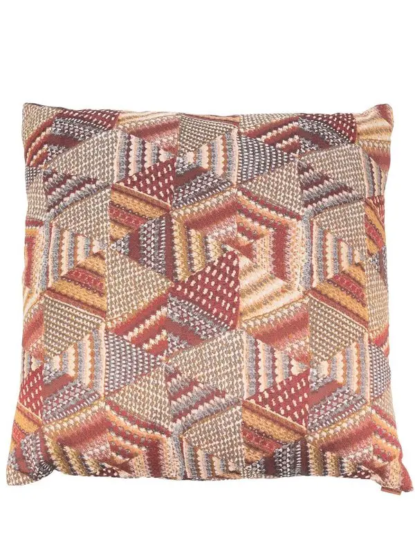 Missoni Geometric Patchwork Embroidered Cushion - Brown