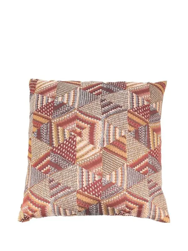 Missoni Geometric Patchwork Embroidered Cushion - Brown