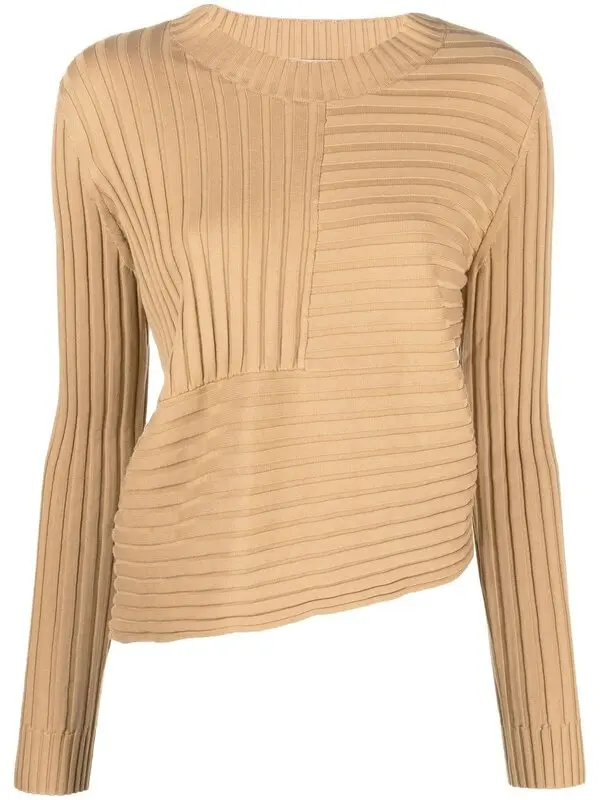 Stella McCartney Asymmetrical Ribbed High Neck Top - Neutrals