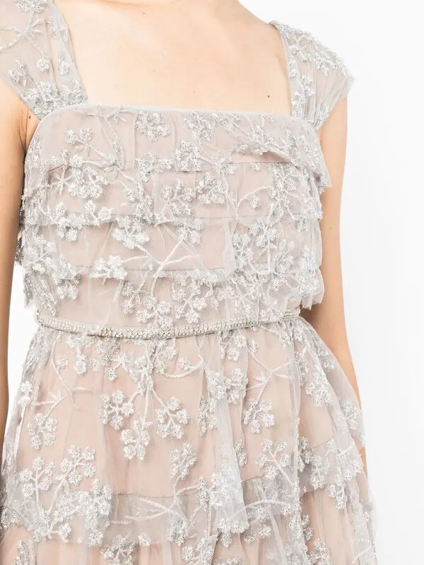 Self-Portrait Floral-Embroidered Tiered Mini Dress In Grey - 81% Off |  Editorialist