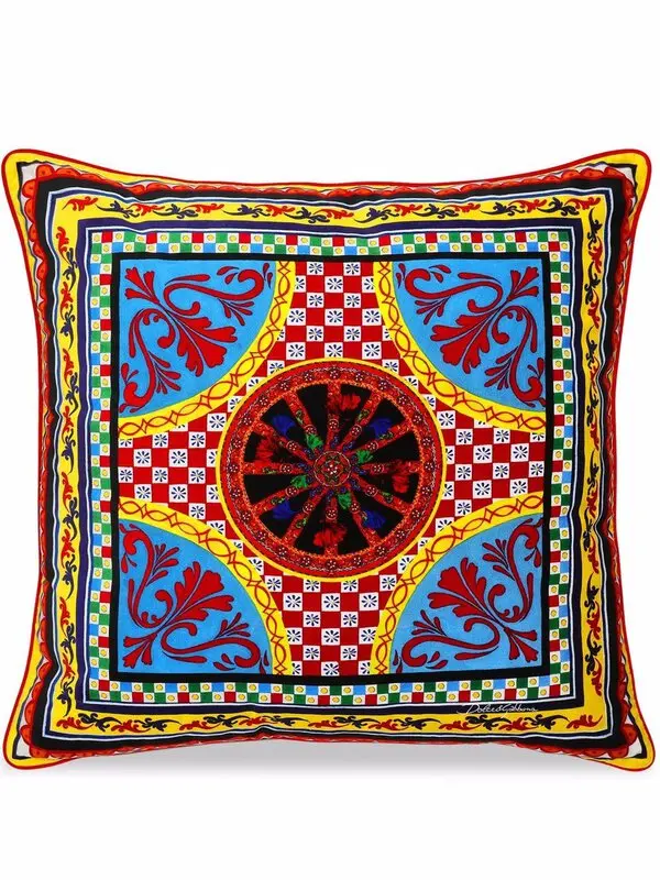Dolce & Gabbana Large Carretto-print Velvet Cushion - Red