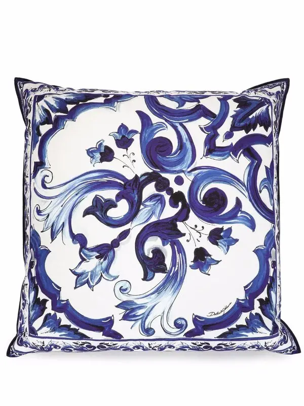 Dolce & Gabbana Large Blu Mediterraneo-print Canvas Cushion - White