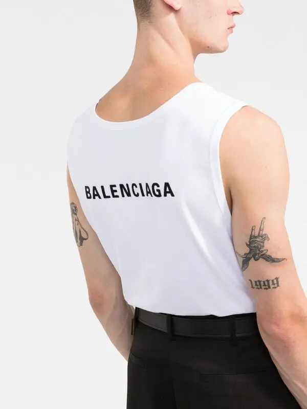 Balenciaga Logo-Embroidered Loose Tank Top - White | Editorialist