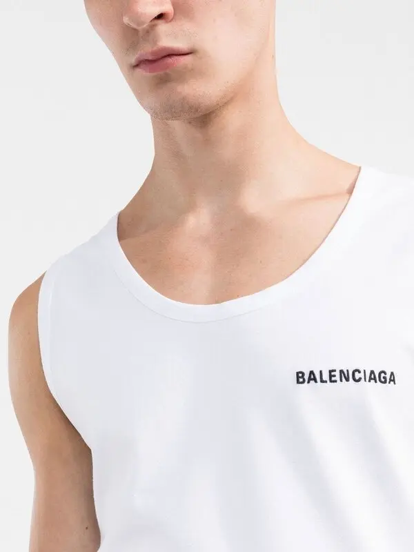 Balenciaga Logo-Embroidered Loose Tank Top - White | Editorialist