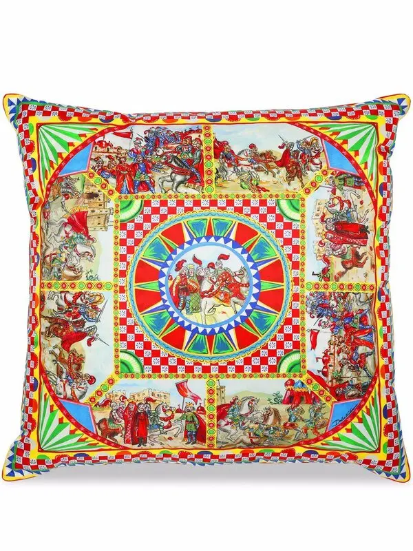Dolce & Gabbana Large Carretto Silk Cushion - Green