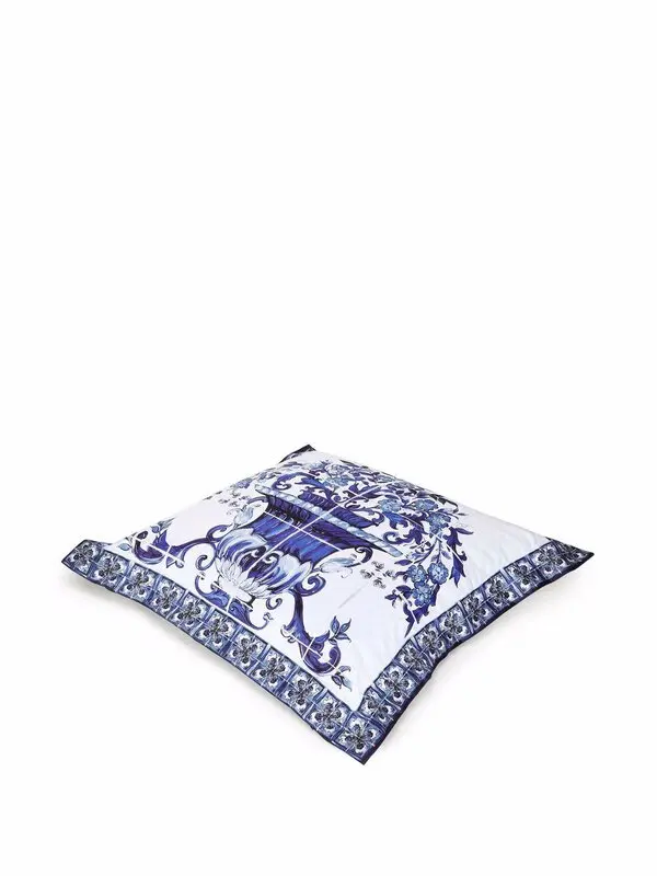 Dolce & Gabbana Large Blu Mediterraneo-print Duchesse Cotton Cushion - Blue