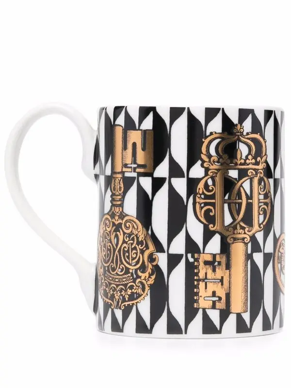 FORNASETTI Chiavi Printed Mug - Black